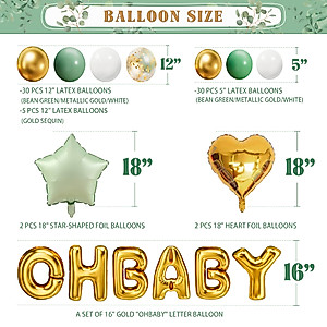 Sage Green Baby Shower Decorations,All In One Set,Neutral Baby Shower Supplies Kit, With 4 Balloon Blocks,12 Tableware Sets, Disposable Plates, "OH BABY" Balloons,Sage Baby Shower Tablecloth, Toppers