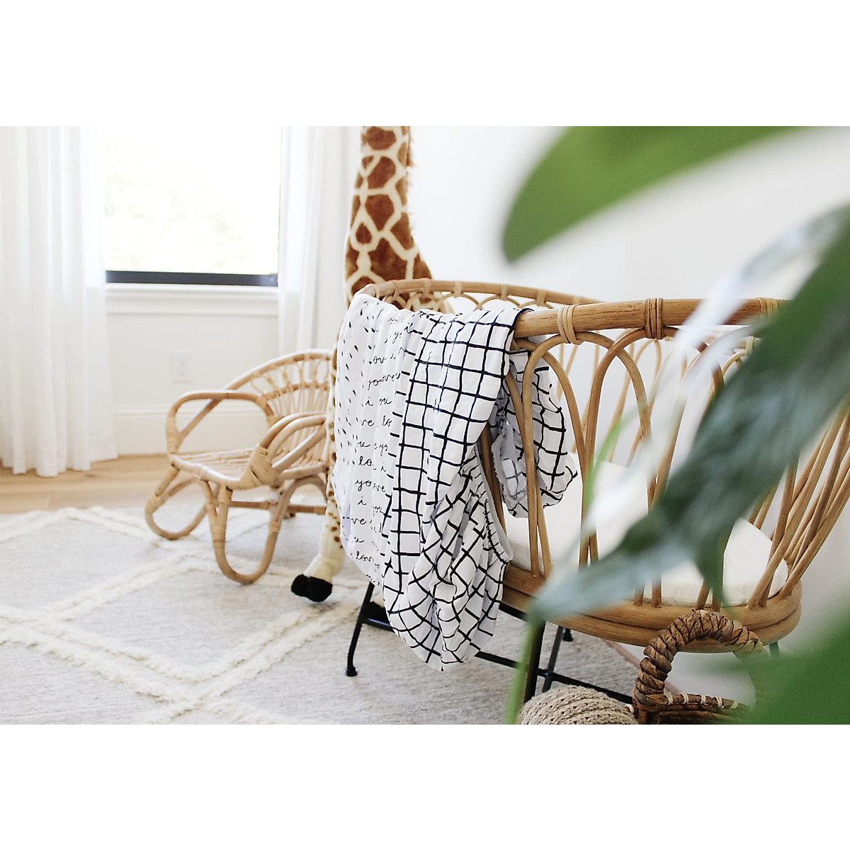 NODNAL CO. 3 Fitted Bassinet Sheets Black/White Set for Baby Girl/Boy - 100% OEKO-TEX Cotton - Gender Neutral I Love You, Plaid & Raindrop - Cradle/Moses Basket Hourglass Oval Rectangle Mattress Sheet