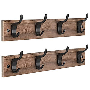 AMADA HOMEFURNISHING Coat Rack Wall Mount 2 Packs, Entryway Coat Rack with 4 Wall Hooks, Coat Hat Hanger for Wall Organized and Storage in Living Room, Bedroom Wooden AMCR03
