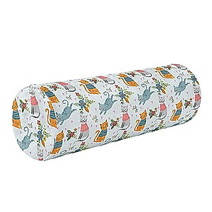 Vnurnrn Cute Cat Flowers Neck Support Pillow Round Neck Roll Bolster Cylinder Pillow Cervical Pillows Travel Pillow for Leg Knee Back Head Support for Bedroom Camp Work Women Men
