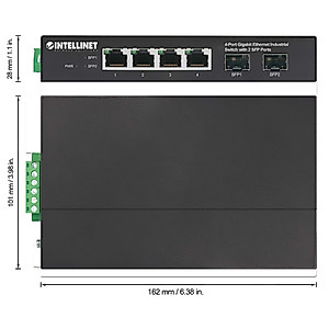 Intellinet 4-Port Industrial Gigabit Ethernet Switch with 2 SFP Ports-IP40 Rated Metal Housing, DIN-Rail Mount, Terminal Block Powered–for Computer Desktop Internet Networking-3 Yr Mfg Warranty-508247