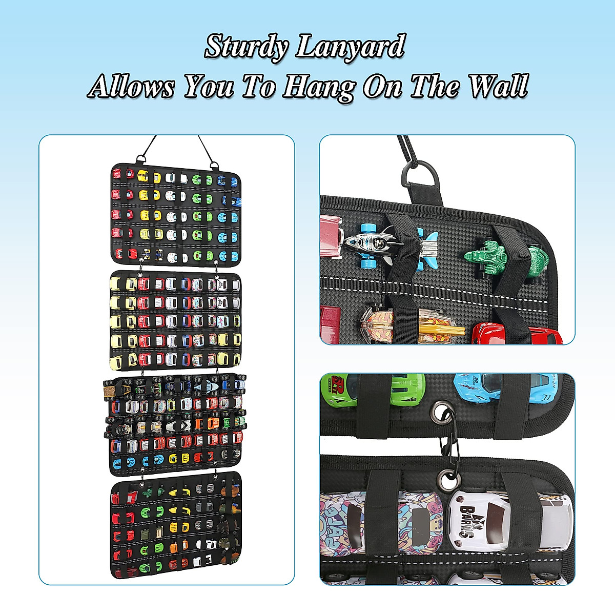 KISLANE Hanging Display Case for Toy Car, 4 in 1 Storage Compatible with Toy Car Hanging Storage Organizer Fit for 100 Matchbox Car, Monster trucks