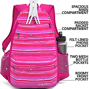 Athletico City Tennis Bag - Tennis Backpack for Men & Women Holds 2 Tennis Rackets and Shoes - Tennis Bags With Racquet Holder For Tennis, Pickleball, Squash & Badminton - Tennis Bags for Women (Pink)