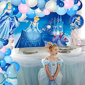 108 Pcs Cinderella Themed Party Decoration Balloon Garland Set Cinderella Birthday Party Supplies Includes Happy Birthday Background, 100 Latex Balloons, 5 Foil Balloons for Kids Birthday Party