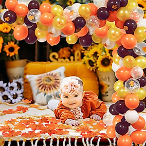Little Pumpkin Autumn Party Balloons Garland Arch, Autumn Theme Party Balloon Arch Orange Gold Brown Maple Leaves Backdrop For Fall Theme Bridal Shower Thanksgiving Wedding Engagement Birthday Party