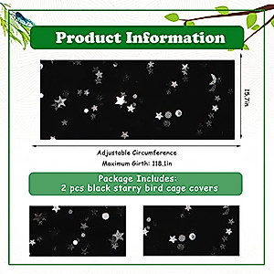 ZOCONE 2 PCS Adjustable Bird Cage Net Cover, Bird Seed Guards & Catchers, Starry Stretchy Adjustable Drawstring Bird Cage Mesh Net Cover, Round Square Birdcage Skirt (Black)