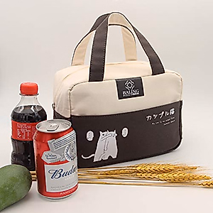 Reusable Canvas Cloth Thermos Lunchbag - Aluminum Foil Insulated With Pockets Durable Handles Thermal Cooler for Women Adults Office Work Student Kids Boys Girls