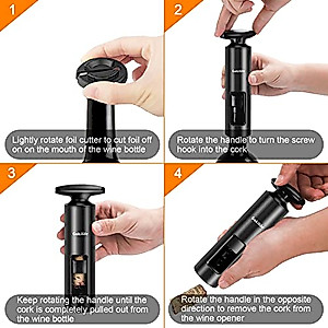 Gokilife Wine Bottle Opener Set - Manual Corkscrew with Foil Cutter Vacuum Stopper and Wine Aerator Pourer, Cordless ABS Bottle Opening for Home, Kitchen, Party, Restaurant, Bar(No Need Charing)