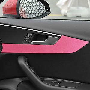Toworldit 4pcs/Set Alcantara + ABS Material Inner Door Handle Cover Trim Sticker Compatible with Audi A4L 2017-2021 (Pink)