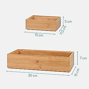 Navaris Bamboo Storage Boxes - Set of 2 Wood Stackable Box Organizers for Bedroom, Kitchen, Bathroom, Living Room, Makeup, Jewelry, Accessories