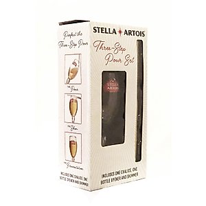 Stella Artois Beer Glass, Three Step Pour Set with Chalice, Bottle Opener, and Skimmer, Holds 11 Ounces