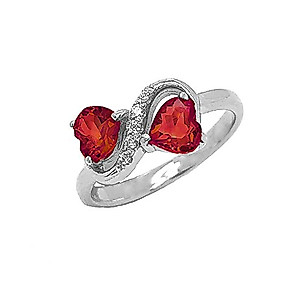 Elegant 10k White Gold Double Heart Garnet and Diamond Infinity Ring (Size 8.25)