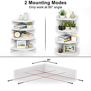Alsonerbay White Corner Shelf Wall Mount, Set of 4 Floating Shelves for Storage and Display, Large Wooden Shelves for Bedroom, Living Room, Bathroom, Entryway, Garage