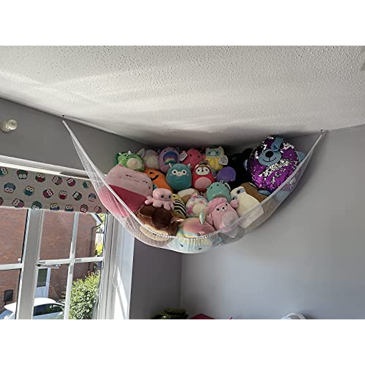Powkoo Toy Hammock Stuffed Animals Storage Hammock Stuffie Squishmallows Party Hammock Toy Organizers Collection | Size:72" x 48" x 48" (White)