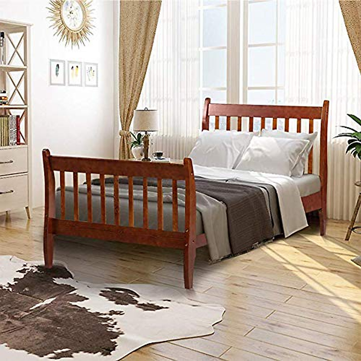 HBRR Wood Platform Bed Frame Twin Wood Bed Frame with Headboard and Footboard, 10”Height for Underbed Storage/No Box Spring Needed/Wooden Slats Support, Walnut