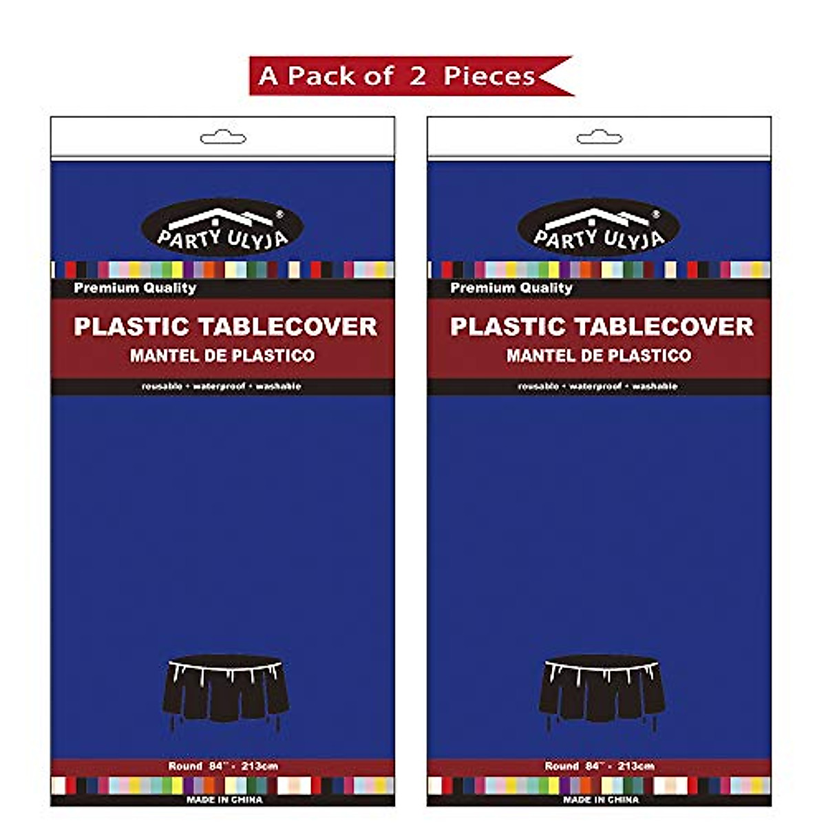 Royal Blue Plastic Tablecloths 2 Pack Disposable Table Covers 84 Inches Circle Shower Party Tablecovers PEVA Vinyl Dark Table Cloths for Parties Birthdays Weddings Banquet's 6 ft Round Table Use