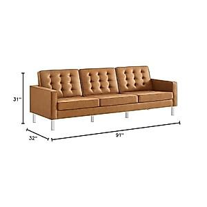 Modway Loft Tufted Button Faux Leather Upholstered Sofa in Silver Tan