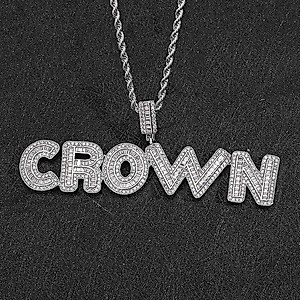 HIPBLING Custom Chain Iced Out Name Pendant 5 Letter Necklace Personalized Diamond Jewelry with 24inch Rope Chain Silver Hip Hop Necklace Gift for Women Men