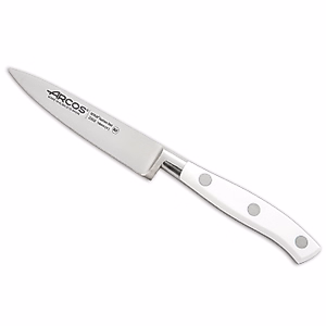 ARCOS Forged Paring Knife 4 Inch Stainless Steel. Kitchen Knife for Peeling Fruits and Vegetables. Ergonomic Polyoxymethylene Handle and 100mm Blade. Series Riviera Blanc. Color White