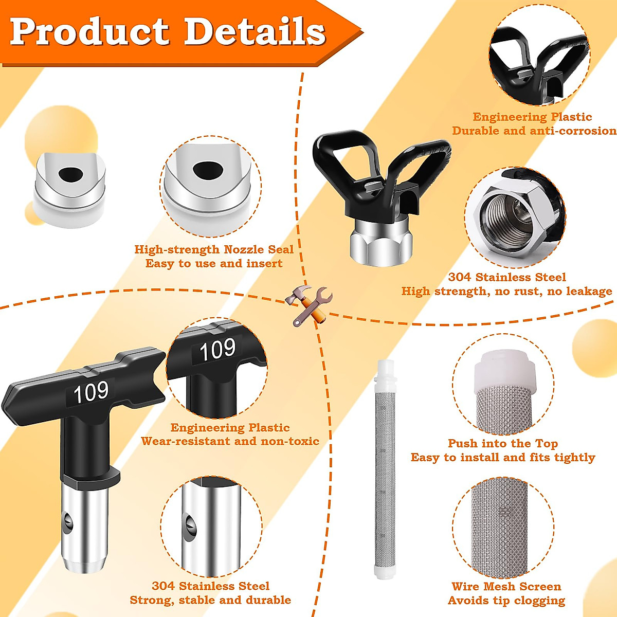 Anglecai 14 Pieces Airless Paint Sprayer Tips Set, 6 Reversible Spray Paint Nozzles, 6 Airless Paint Spray Gun Filters and 2 Nozzle Tip Guards for Airless Spray Paint Machine Parts