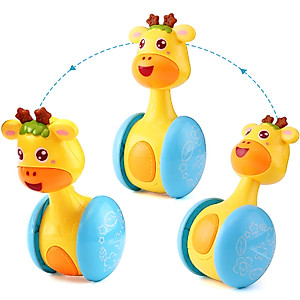 Tinabless Giraffe Tumbler Doll Roly-Poly Baby Toys, Cute Rattles Toys for Newborns 3-12 Month Baby Boys and Girls Xmas Birthday Gifts Stocking Fillers