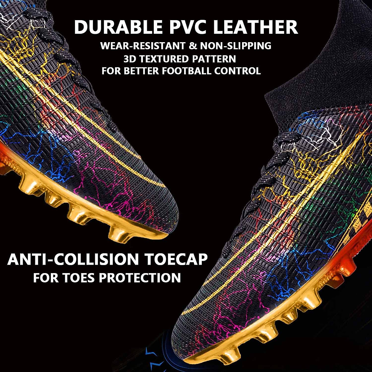 HESBITEUL Mens Soccer Cleats Football Boots Spikes Shoes High-Top Unisex Outdoor Indoor Training Athletic Sneaker