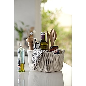 Curver 226391 Rectangular Knit-Effect Storage Basket, Plastic, Off-White, 29 x 21.7 x 17.2 cm, 8 L