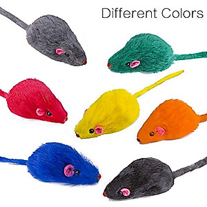 Yangbaga Fur Mice Rattle 14 Pack, Cat Toys Rainbow Mice for Cats and Kittens (14 pcs Rainbow mices)