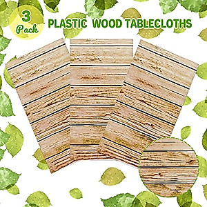 VGMANNTA 3 Packs Wood Grain Tablecloths Wood Print Table Covers, Rustic Disposable Rectangular Table Cloth Plastic Tablecover for Rustic Wedding Baby Shower Cowboy Party Decoration