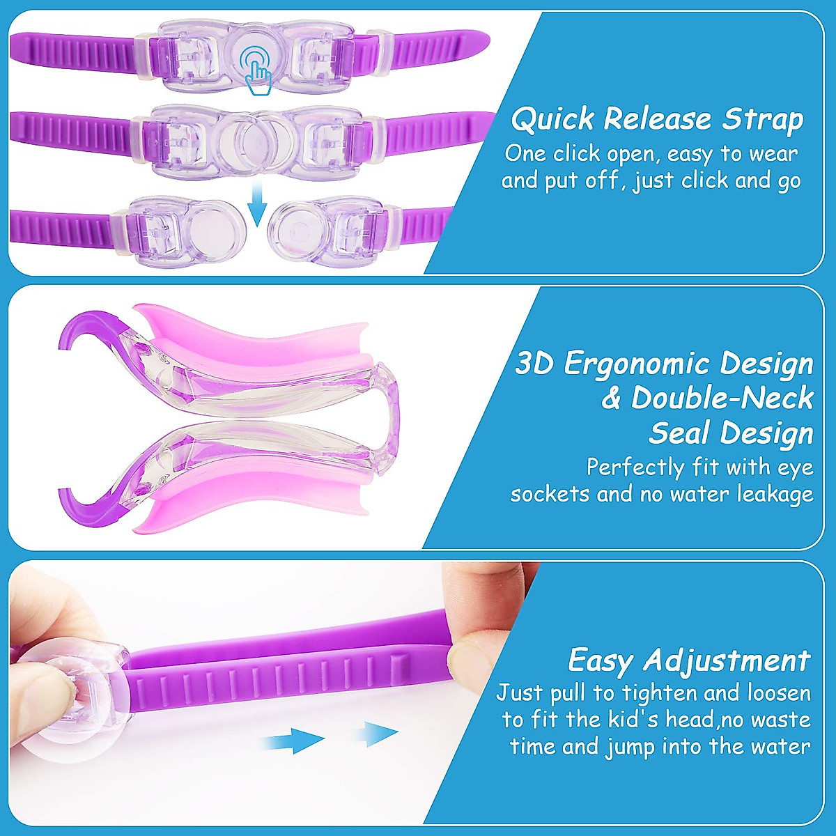 COOLOO Kids Swim Goggles, 2 Packs Swimming Goggles for Kids Girls Boys and Child Age 4-16