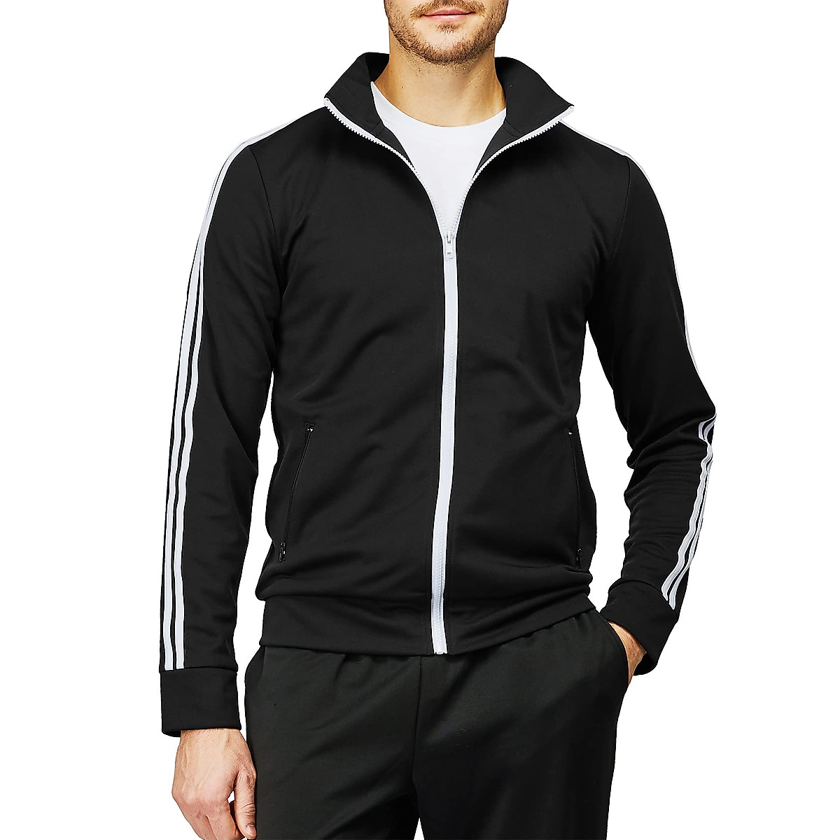 H2H Mens Active Slim Fit Track Lightweight Jacket Zip-up Long Sleeve BLACK US 2XL/Asia 3XL (CMOJA0103)