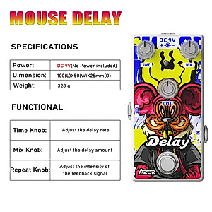 AZOR Digital Delay Guitar Effect Pedal Mouse Vintage Unique Tones Delay Pedal for Electric Guitar AP508