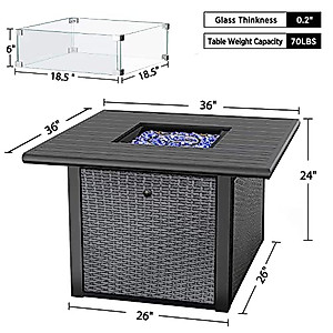 MARVOWARE Propane Gas Fire Pit Table, 60,000 BTU Wicker Outdoor Fireplace with Lid & PVC Cover,CSA Approved Auto-Ignition Fire Tables for Garden Backyard Deck Patio(36in)