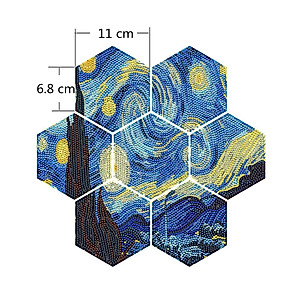 Diamond Painting Kits Coasters Starry Night, 7 PCS Diamond Art Hexagonal Coasters with Holder, Small Diamond Painting Kits for Adults Beginners