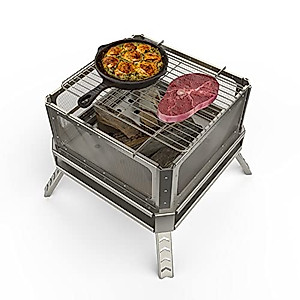 FlareTOP Portable Stainless Steel Fire Pit, Outdoor Foldable Firepit, Small Wood Burning Bonfire Pit, Camping BBQ Grill for Patio, Backyard, Log Grate, Poker