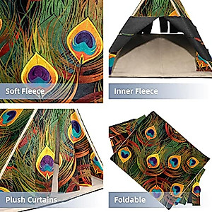 Small Pet Hideout Peacock Feathers Pattern Hamster House Guinea Pig Playhouse for Dwarf Rabbits Hedgehogs Chinchillas