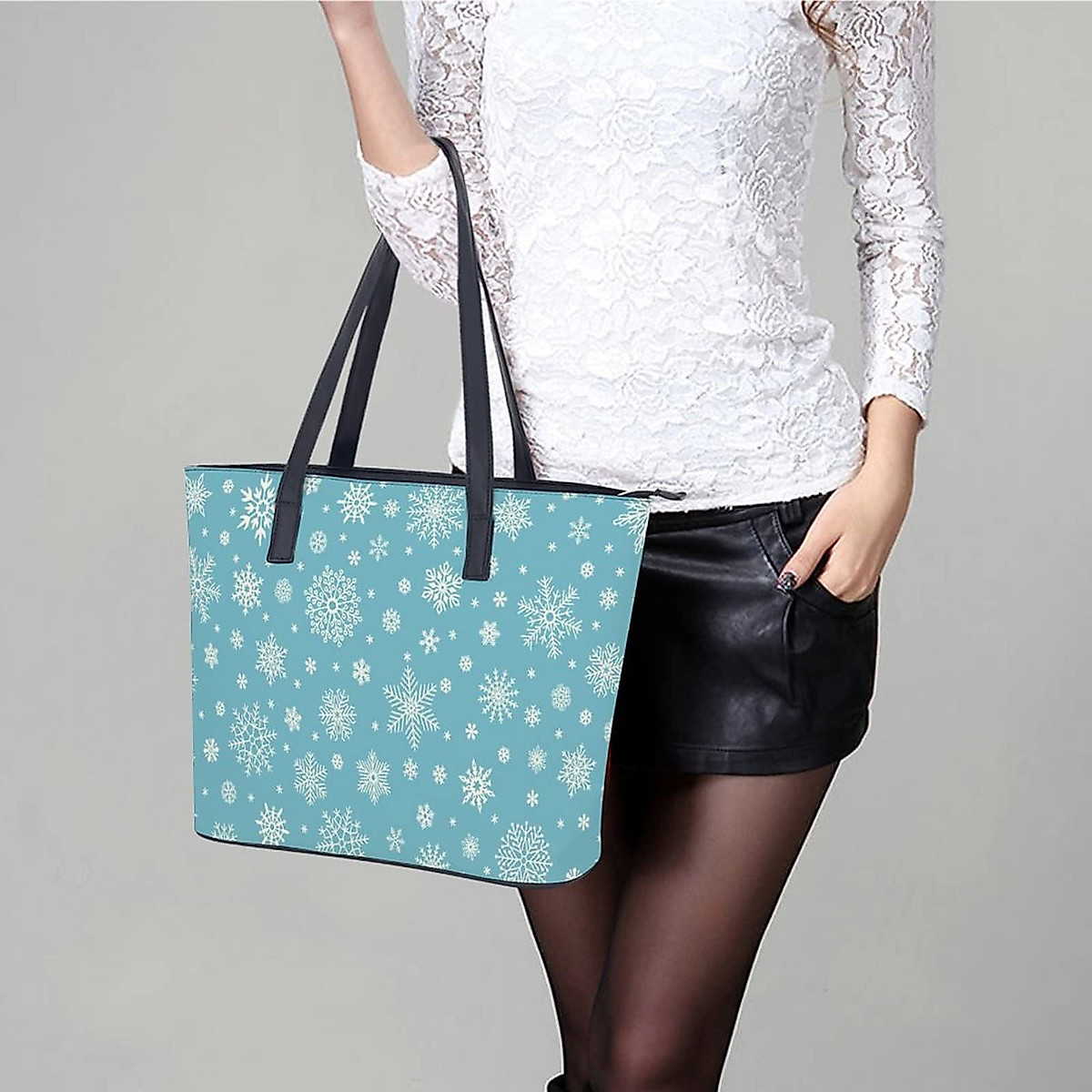 Snowflakes Women's Tote Bag PU Leather Shoulder Bag Handbags Purse For Work Shopping Travel