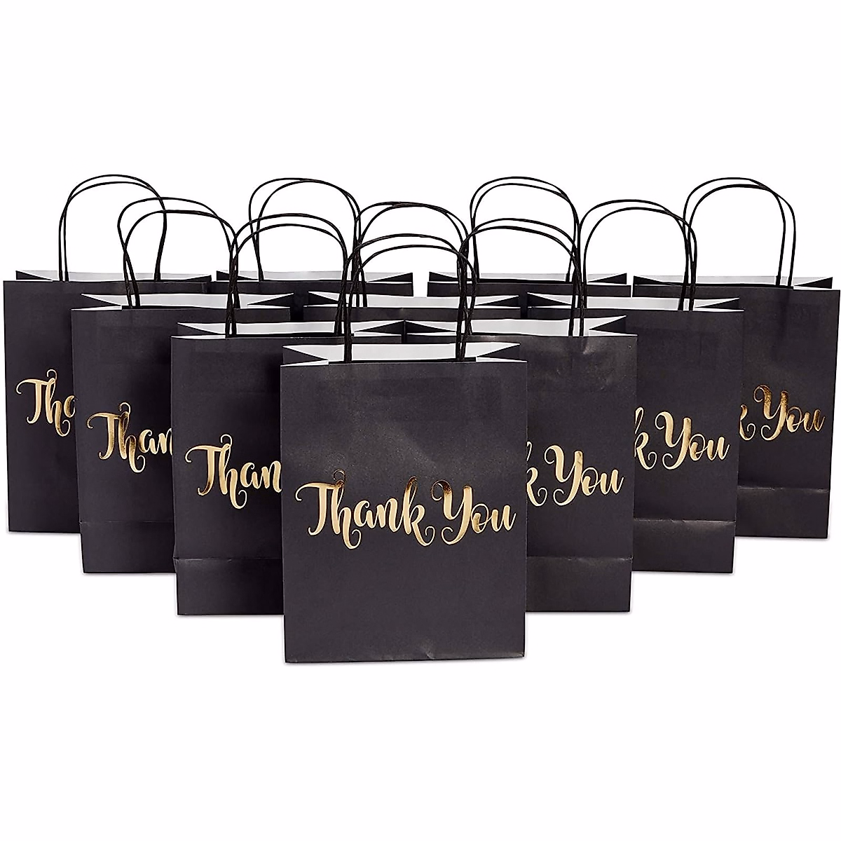 Sparkle and Bash Black Thank You Gift Bags with Handles, Gold Foil (8 x 10 x 4 In, 24 Pack)