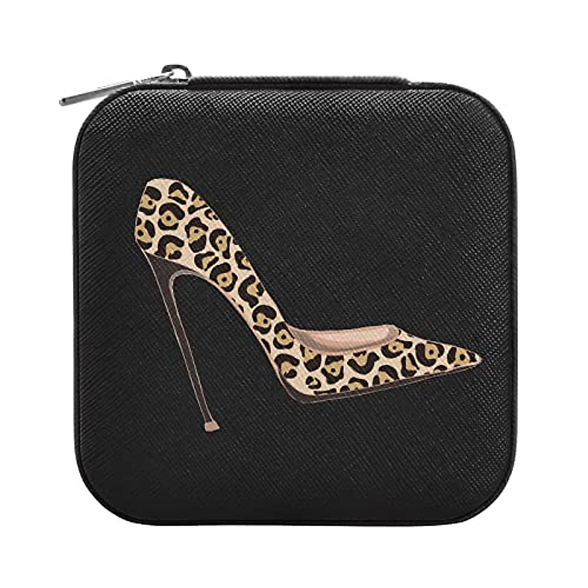 susiyo Travel Jewelry Box Women Shoes Leopard PU Leather Jewelry case Small Portable Jewelry Organizer Box for Rings Earrings Necklaces Bracelets(Black)
