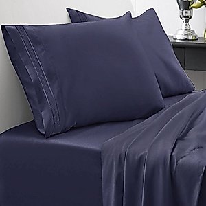 Queen Size Bed Sheets - Breathable Luxury Sheets with Full Elastic & Secure Corner Straps Built In - 1800 Supreme Collection Extra Soft Deep Pocket Bedding, Sheet Set, EXTRA DEEP pocket - Queen, Navy