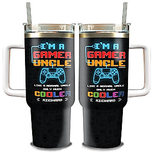 WAZONE Personalized Gamer Uncle Coffee Tumbler Tumbler 40oz with Handle and Straw Stainless Steel Custom Your Name Birthday Christmas Thanksgiving Gifts For Uncles Men From Sons Daughters