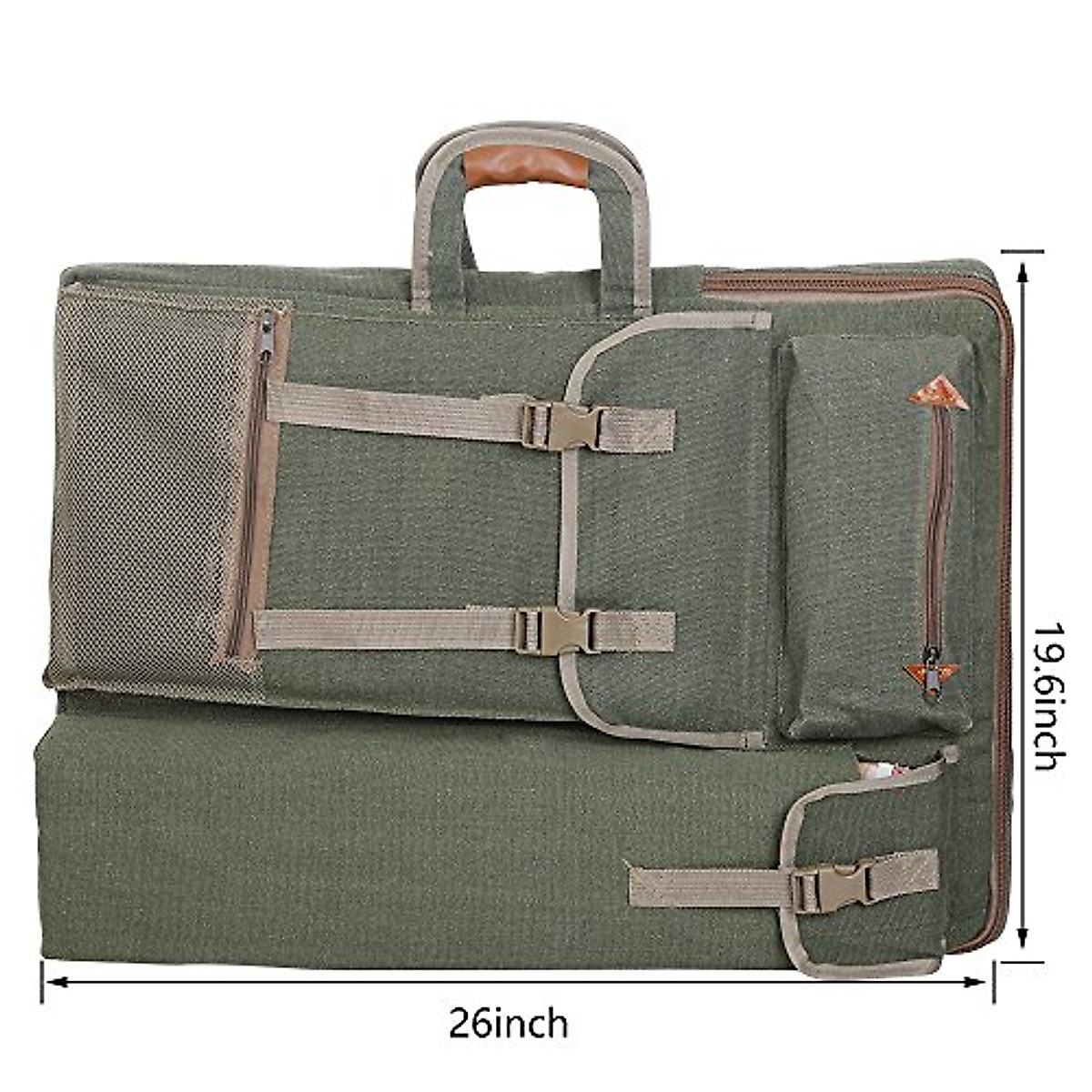 Tanchen 4K Canvas Artist Portfolio Carry Shoulder Bag Multifunctional Drawboard Bags for Drawing Sketching Painting (Army Green)