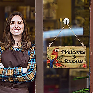 BESTOYARD Welcome to Paradise Wooden Signs Hawaiian Luau Summer Beach Party Hanging Sign Wall Sign Decoration