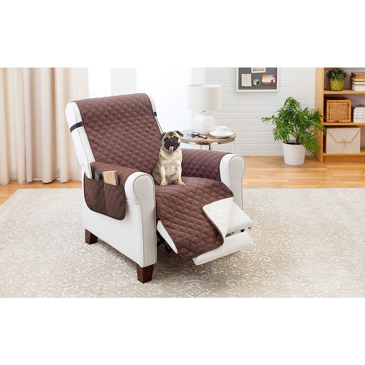 Couch Guard XL Recliner/Chair Cover - Stylish Sofa Slipcover - Shield & Protects from Pets, Kids, Stains - Reversible, Convenient Pocket, Easy Wash & Dry - Chocolate/Tan