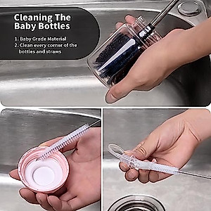 [4 Pack] Stainless Steel Water Bottle Brush & Straw Cleaner Set, Long Handle Baby Bottle Scrub Cleaning Brush for Sports Bottles, Cups, Dishes, Coffee Mugs, Glasswares, Tumblers, Wine Decanters