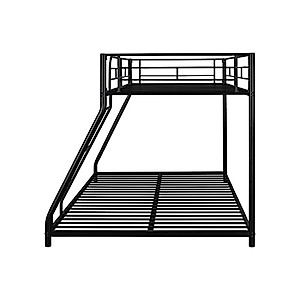 CITYLIGHT Metal Bunk Bed Twin Over Full Size, Heavy Duty Floor Bunk Beds Frame with Security Guardrail and Ladder for Adults, Teens, Kids, Dormitory, Bedroom, No Box Spring Needed, Black