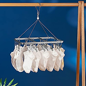 Milltrip Multifunction Aluminum Alloy Laundry Drying Rack with 26 Clips for Socks Underwear Scarf Gloves Baby Clothes