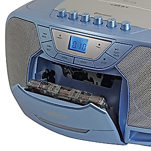 JENSEN CD-590-BL CD-590 1-Watt Portable Stereo CD and Cassette Player/Recorder with AM/FM Radio and Bluetooth (Blue)