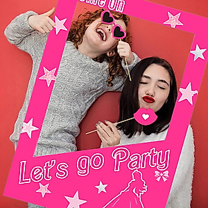 Hot Pink Girls Photo Booth Props Princess Doll Theme Decor Come on Let's Go Party Photo Booth for Bachelorette Party Decoration Pink Girls Birthday Bridal Shower Pink Party Supplies