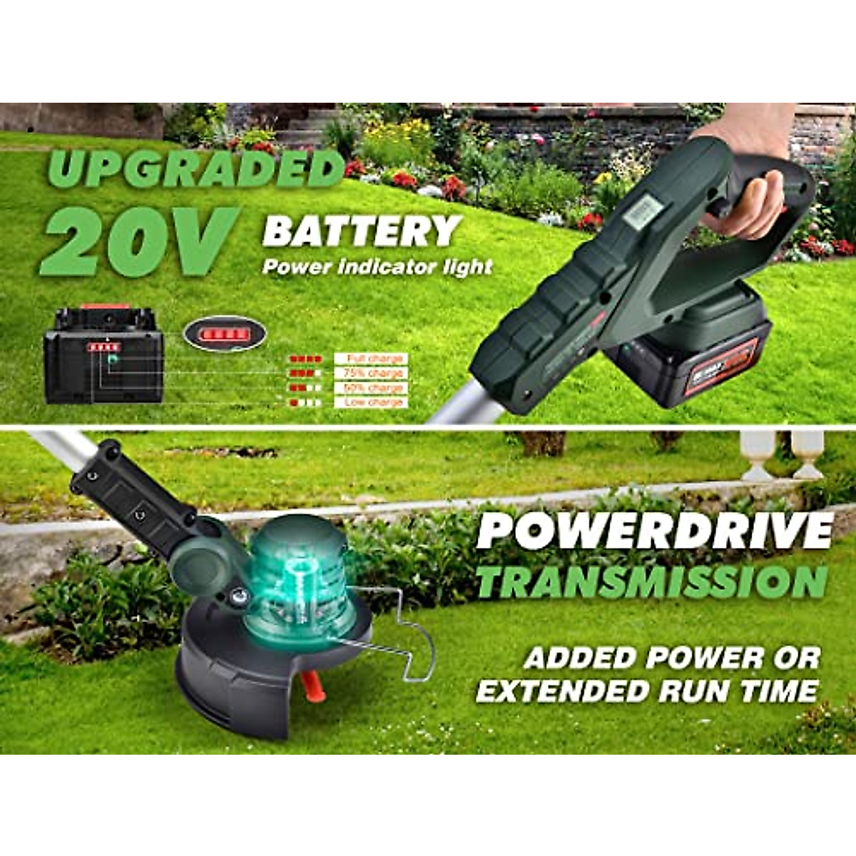 HYMOVO Cordless Weed Eater, 20V Battery Powered String Trimmers, Adjustable Height Weed Wacker Lightweight Grass Trimmer for Garden and Yard